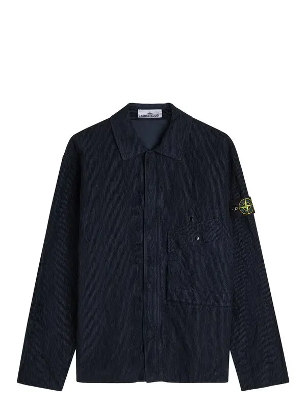 Stone Island Logo Crinkled Corduroy Overshirt - Navy