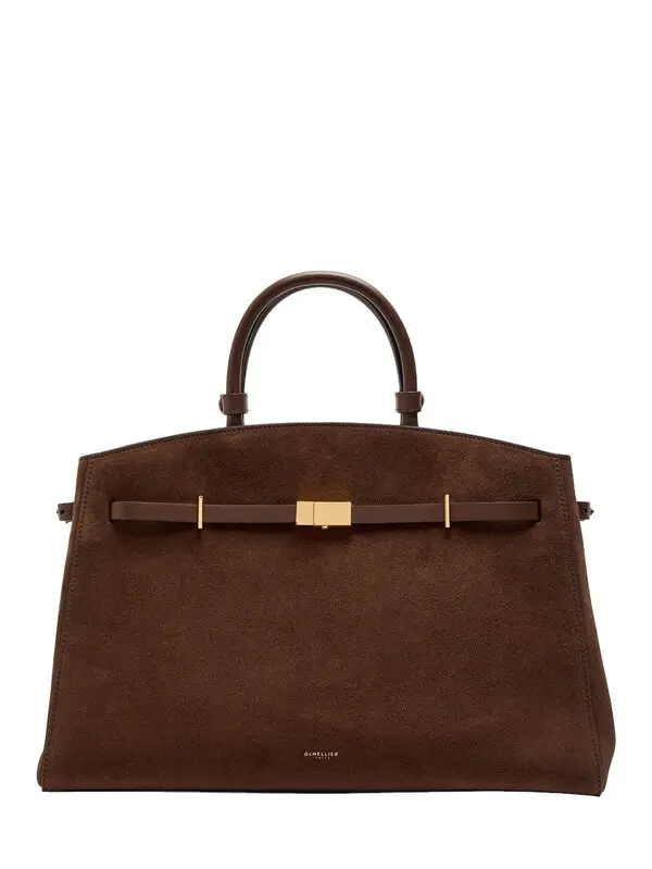 DEMELLIER The Hudson Suede Top Handle Bag - Dark Brown