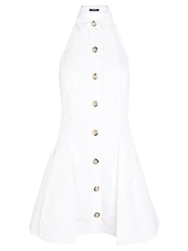Balmain Halterneck Cotton-poplin Mini Dress - White