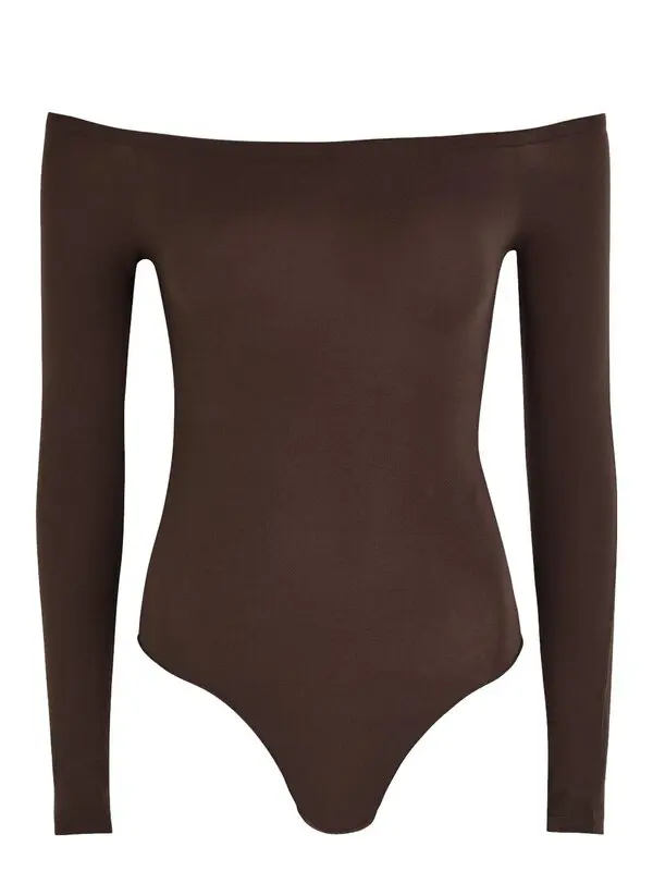 Alaïa Off-the-shoulder Stretch-nylon Bodysuit - Brown