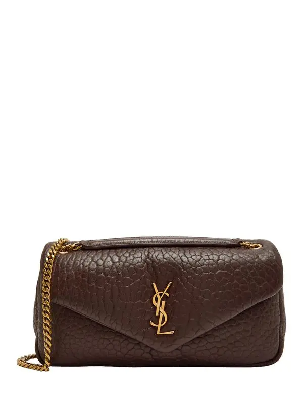 Saint Laurent Calypso Medium Pebbled Leather Shoulder Bag - Dark Brown