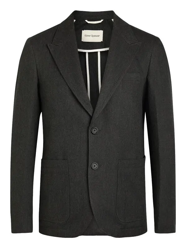 Oliver Peoples Mansfield Herringbone Cotton And Wool-blend Blazer - Grey
