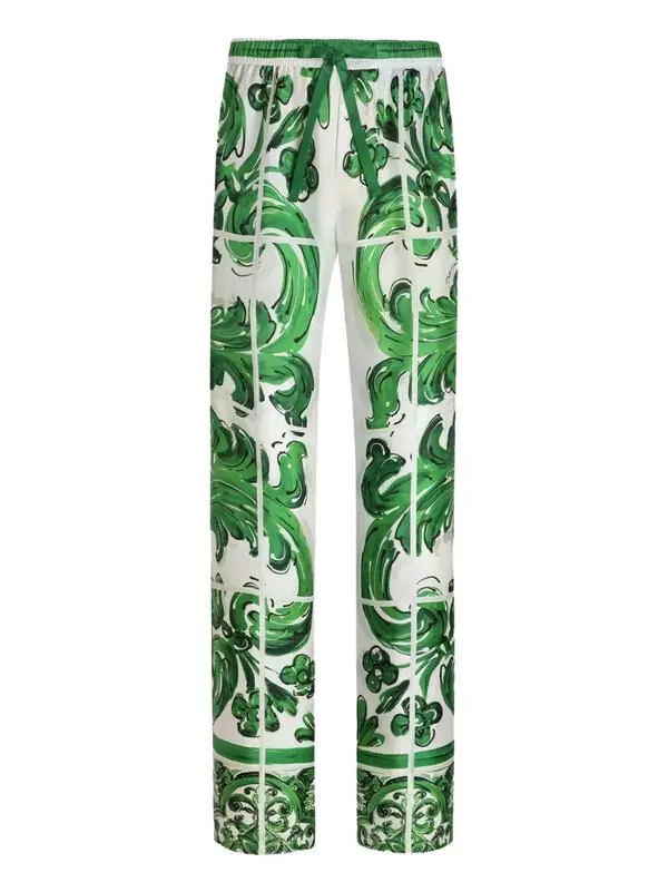 Dolce & Gabbana Majolica-print Drawstring Straight-leg Trousers - Green