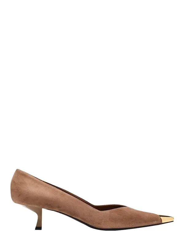 GIUSEPPE ZANOTTI Suede Cap-toe Kitten Heel Pumps - Brown
