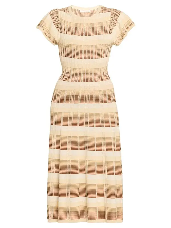 Ramy Brook Rachel Plaid Knit Midi Dress - Cream