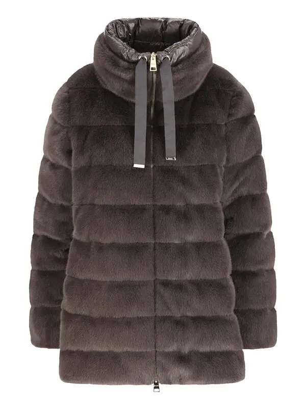 Herno Faux Fur High Neck Down Jacket - Grey