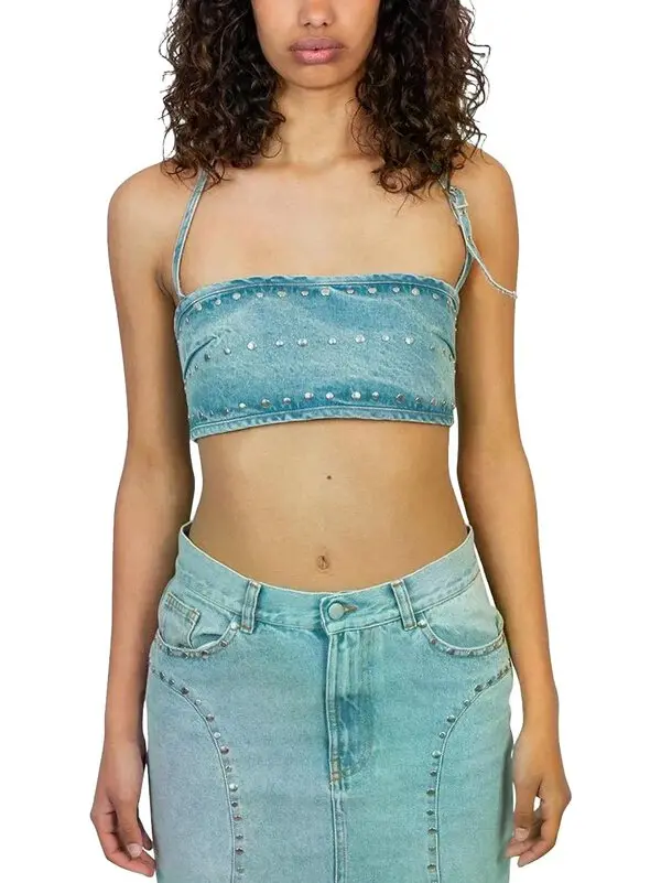 Gimaguas Studded Detail Denim Top - Blue