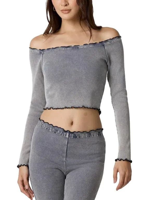 FLORENCE BY MILLS Washed Rib Off-the-shoulder Top - Washed Ombre Blue