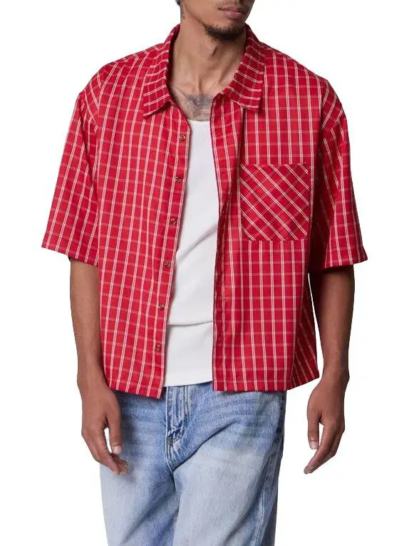 Mnml Stripe Crispy Poplin Short Sleeve Button-up Shirt - Red