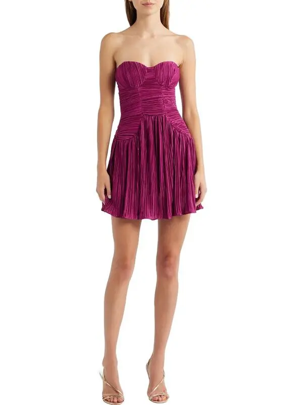 Lulus Greer Plissé Mini Dress - Berry