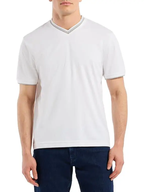 Robert Graham Holton V-neck Cotton Blend Piqué T-shirt - White