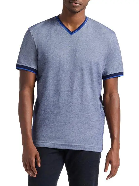Robert Graham Holton V-neck Cotton Blend Piqué T-shirt - Navy