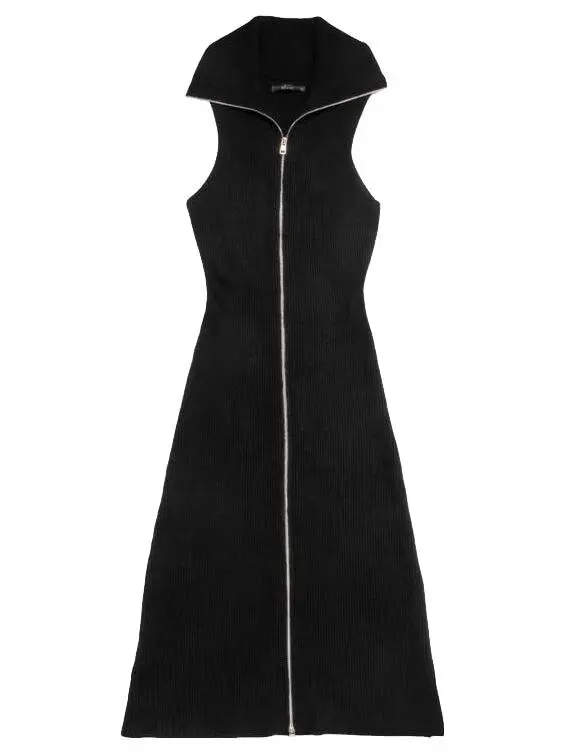 Deluc Paul Front Zip Knit Dress - Black