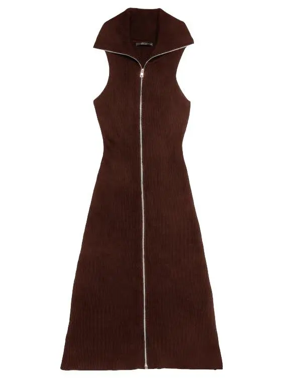 Deluc Paul Front Zip Knit Dress - Chocolate