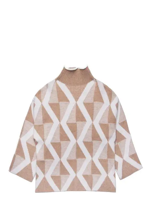 Deluc Troy Mock Neck Geometric Print Sweater - Beige With Ecru