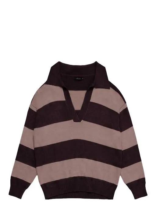 Deluc Striped Polo Sweater - Wine With Nougat