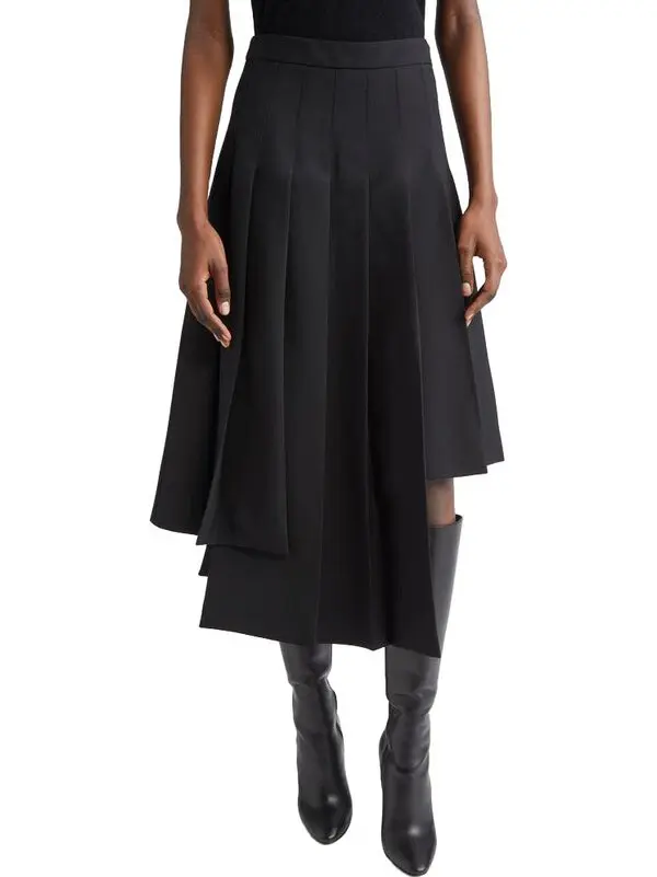 Michael Kors Asymmetric Pleated Virgin Wool Skirt - Black