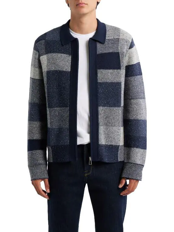 Paul Smith Patchwork Cotton And Wool Blend Zip Cardigan - Very Dark Navy