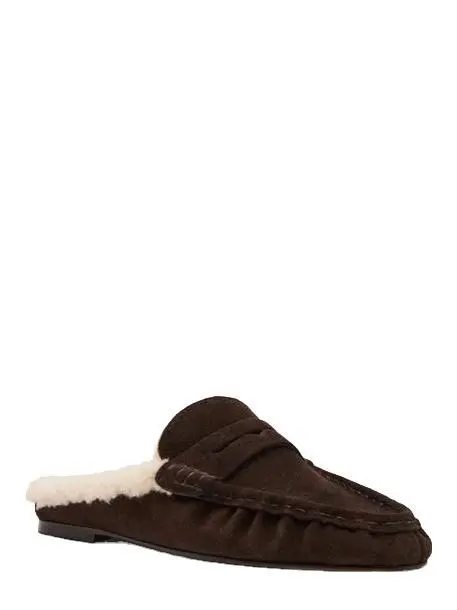 Steve Madden Rafe Faux Shearling Lined Mule - Chocolate Brown Suede