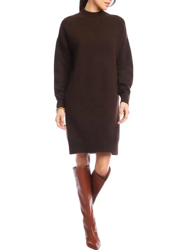 Karen Kane Mock Neck Long Sleeve Sweater Dress - Chocolate