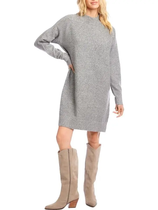 Karen Kane Mock Neck Long Sleeve Sweater Dress - Gray