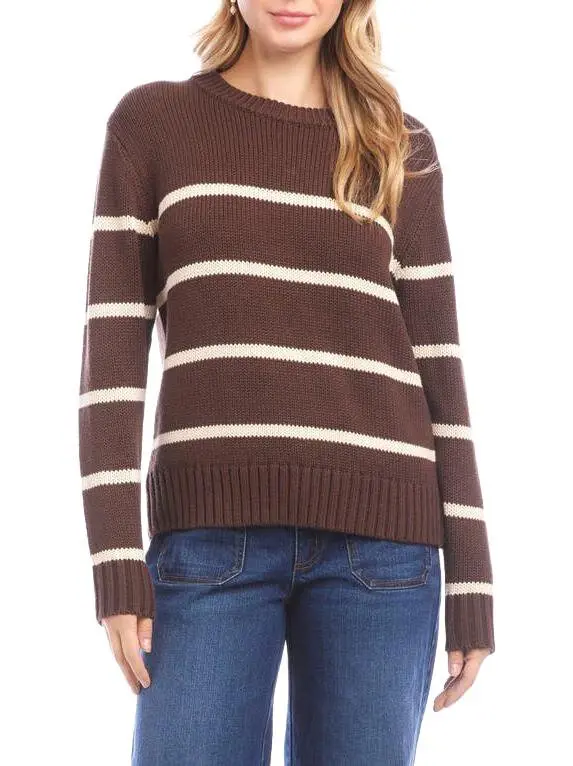 Karen Kane Stripe Crewneck Sweater - Chocolate