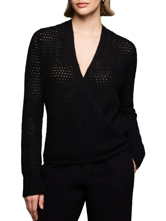 NIC+ZOE Pointelle Cashmere Blend Sweater - Black Onyx