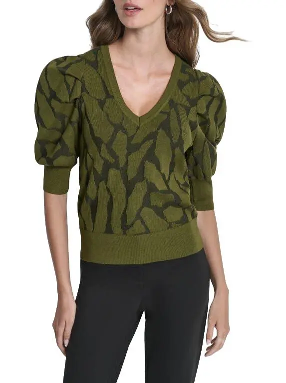 Dkny Textured Puff Sleeve Sweater - Dark Olive