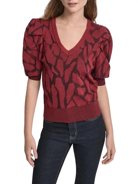 Dkny Textured Puff Sleeve Sweater - Merlot