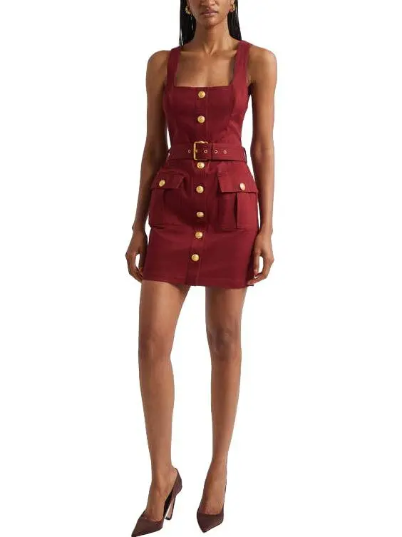 L'Agence Midy Button Sleeveless Stretch Cotton Minidress - Black Cherry