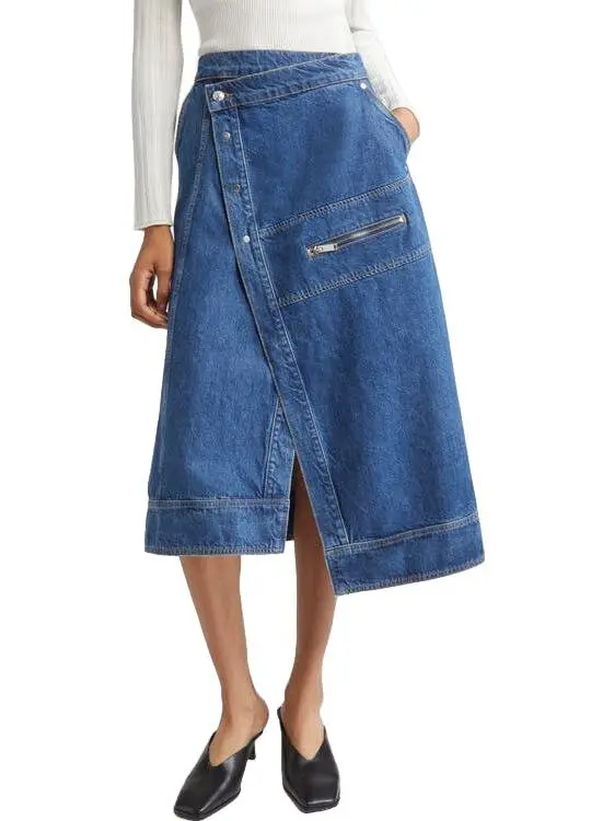 3.1 Phillip Lim Asymmetric Denim Wrap Skirt - Indigo