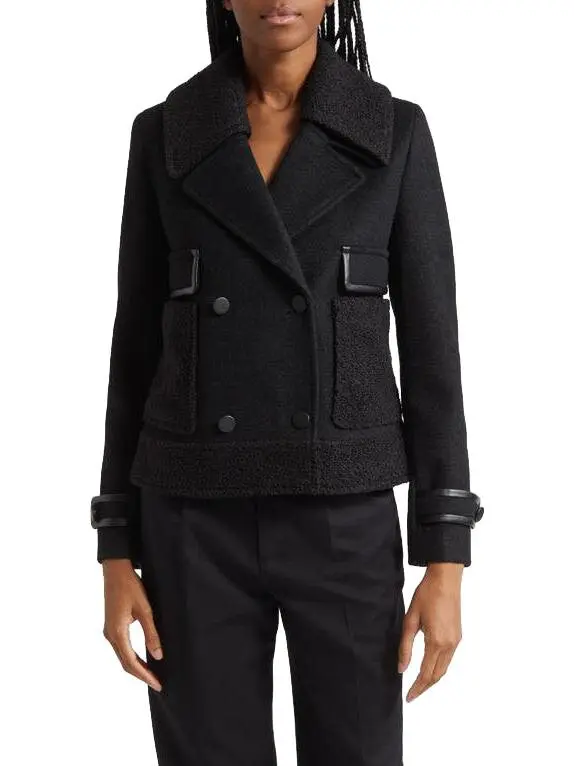 Emporio Armani Double-breasted Bouclé Jacket - Solid Black