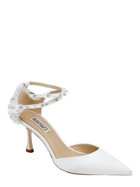Badgley Mischka Venue Ankle Strap Pumps - White Satin