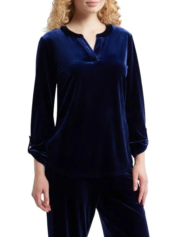 Anne Klein Velvet Split Neck Top - Admiral Blue