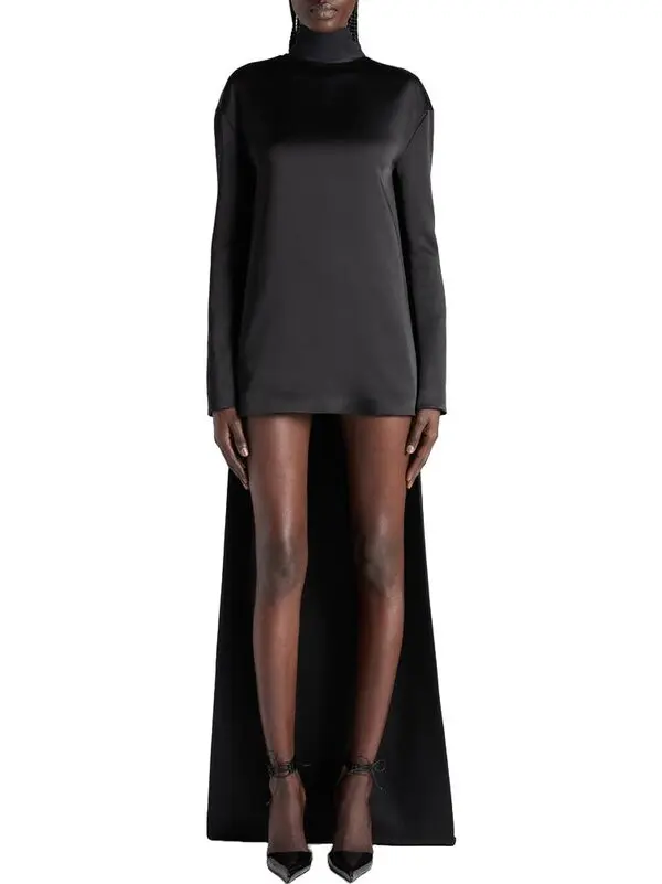 TOM FORD Long Sleeve Satin Cocktail Dress With Train - Black