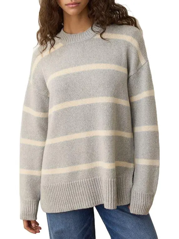 Marine Layer Berkeley Oversize Crewneck Sweater - Fog Stripe