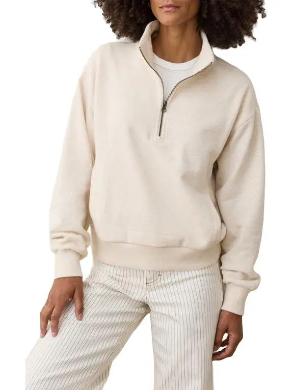 Marine Layer Cotton Blend Fleece Half Zip Sweatshirt - Oatmeal Heather