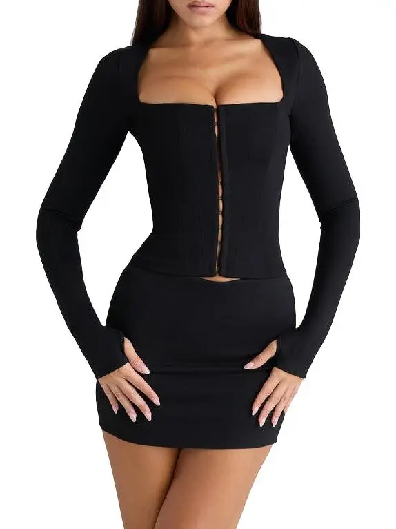 House Of Cb Long Sleeve Balconette Corset Top - Black