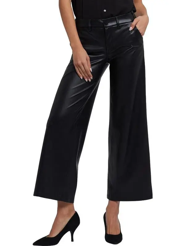 NYDJ Faux Leather Wide Leg Ankle Pants - Black