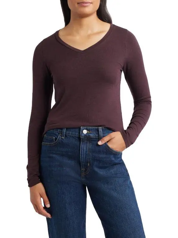 Eileen Fisher V-neck Long-sleeve T-shirt - Cassis