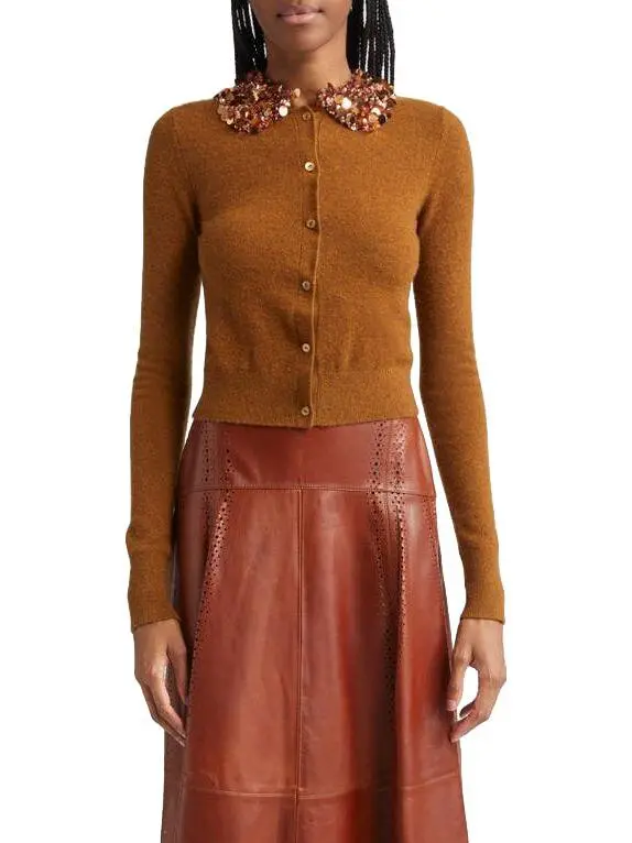 Ulla Johnson Embellished Cashmere Cardigan - Umber