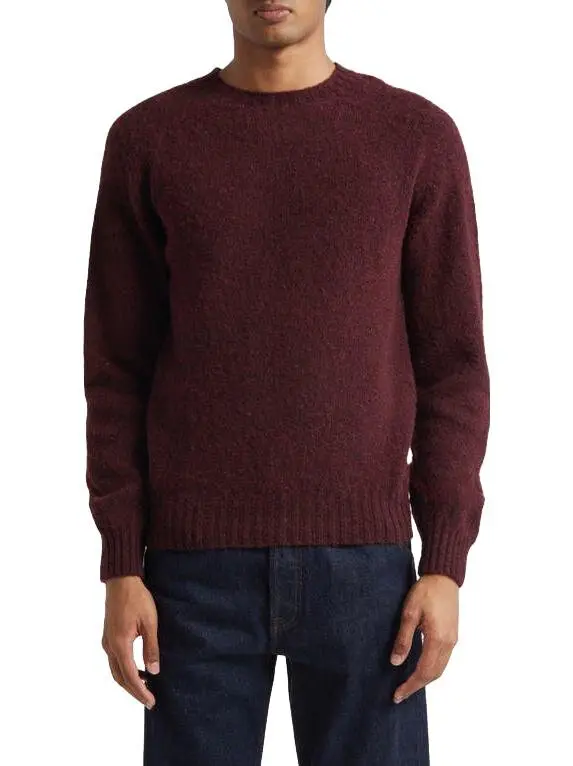 DRAKE'S Brushed Shetland Lambswool Crewneck Sweater - Burgundy