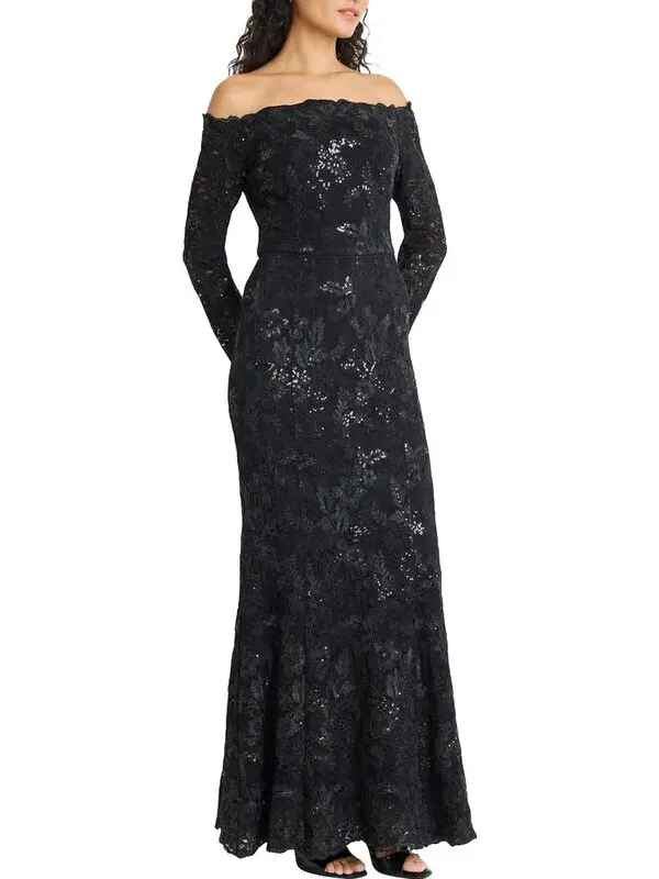 Maggy London Embellished Off-the-shoulder Gown - Black