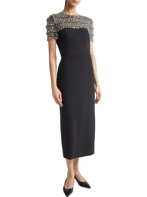 Carolina Herrera Crystal Embellished Cocktail Dress - Black Multi
