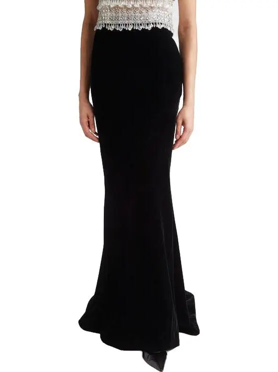 Carolina Herrera Velvet Trumpet Skirt With Train - Black