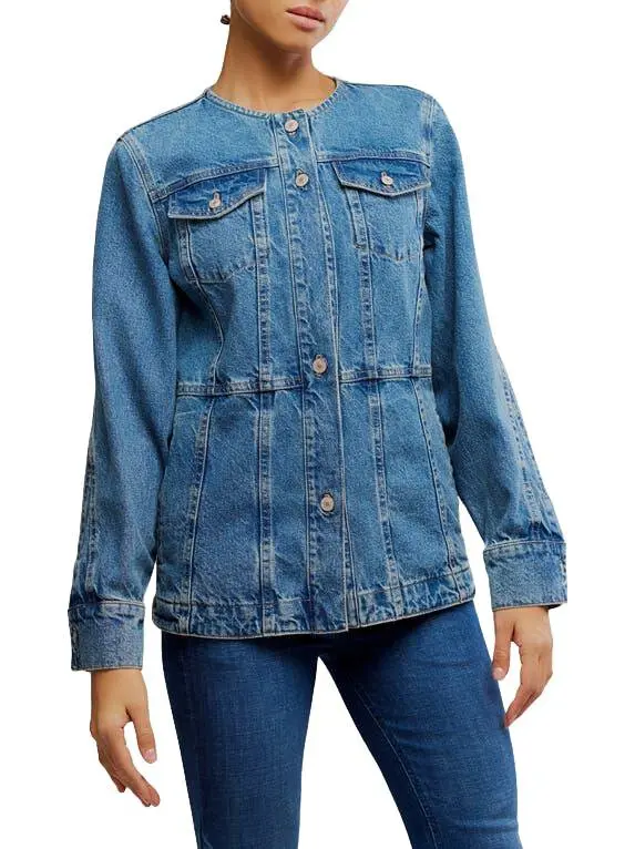 Free People Lula Collarless Denim Jacket - River Blues