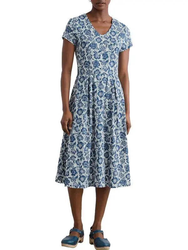 SEASALT CORNWALL Pier View Floral Fit & Flare Midi Dress - Floral Imprint Chalk