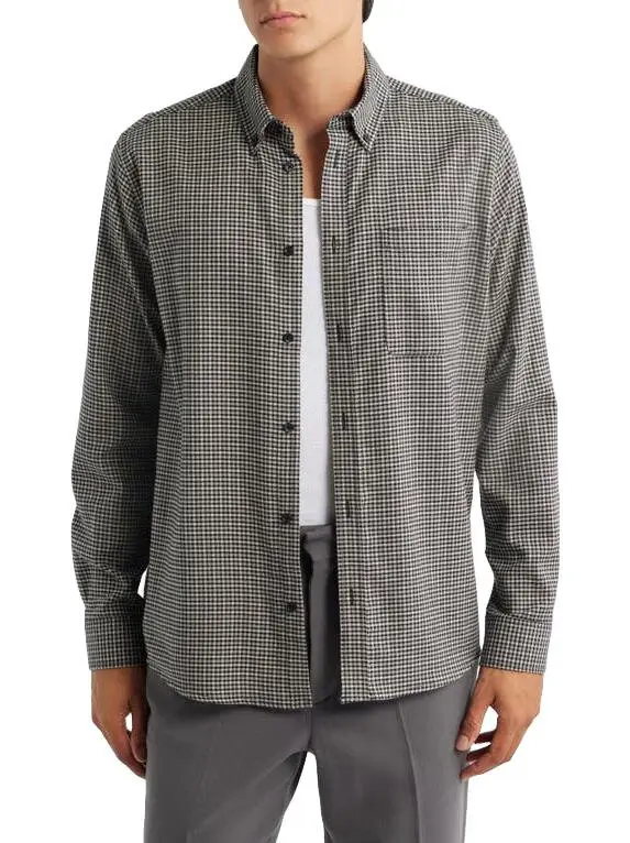 LES DEUX Konrad Microcheck Flannel Button-down Shirt - Gargoyle
