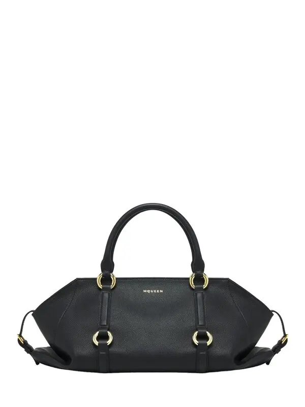 Alexander McQueen Medium Farringdon Leather Satchel - Black/gold