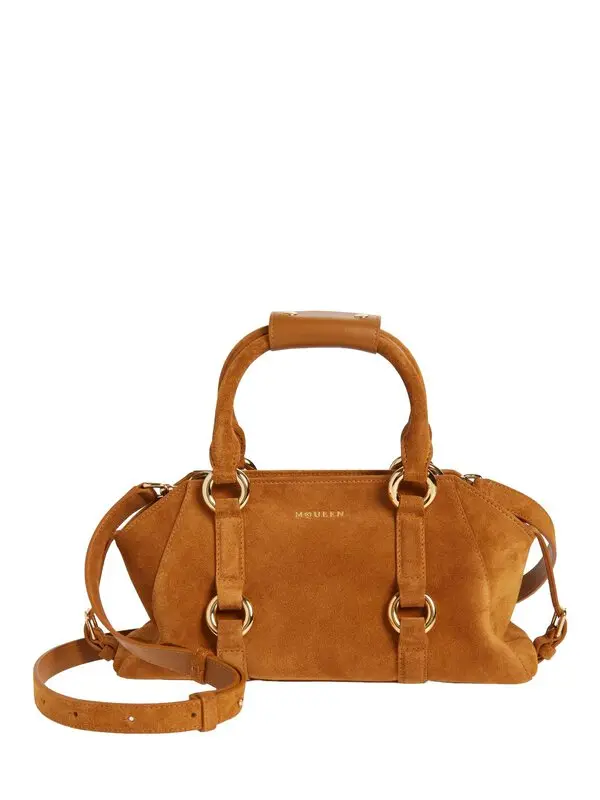 Alexander McQueen Small Farringdon Suede Satchel - Tan/gold